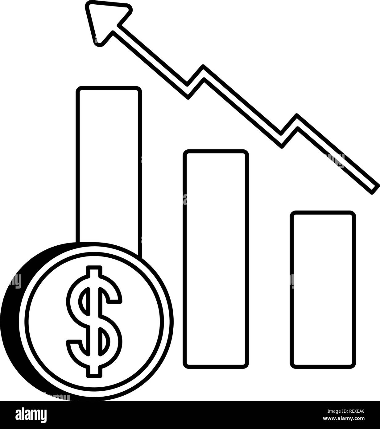 money coin and bar chart over white background, vector illustration ...
