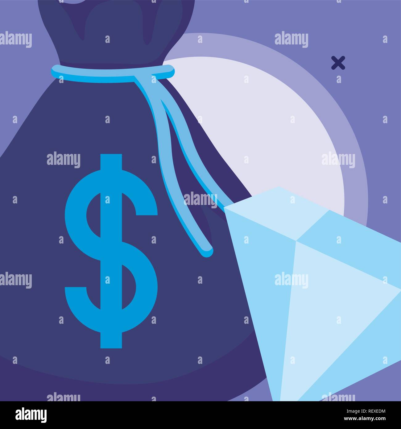diamond and Money bag over purple background, vector illustration Stock ...