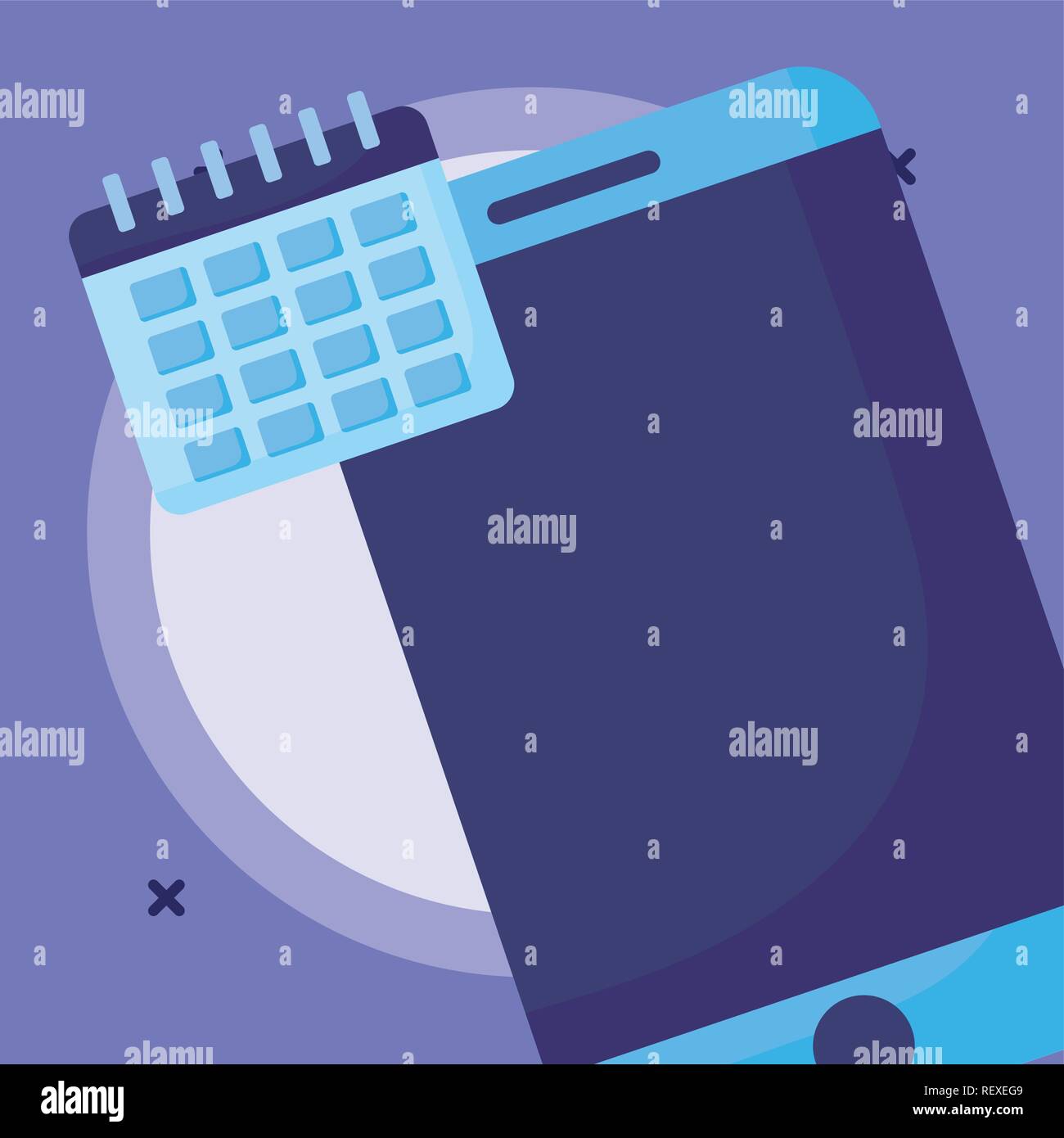 calendar and Smartphone device over purple background, vector ...