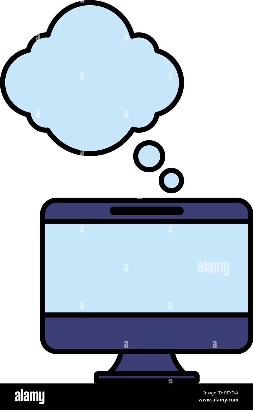 computer and speech bubble over white background, vector illustration ...