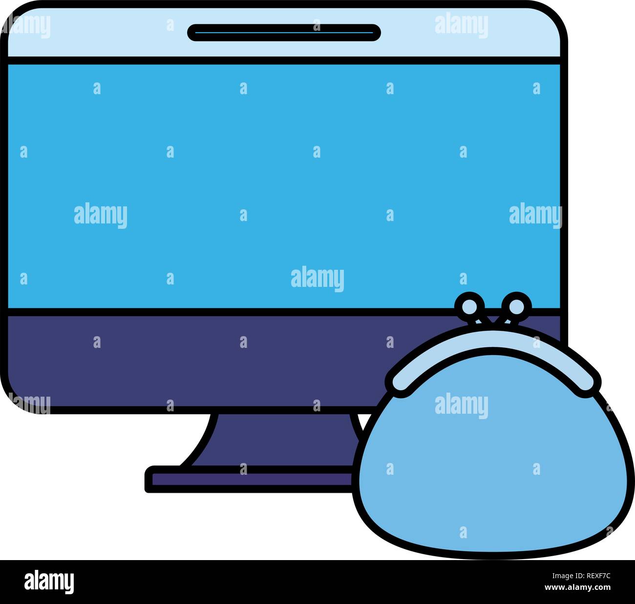 purse and computer over white background, vector illustration Stock ...