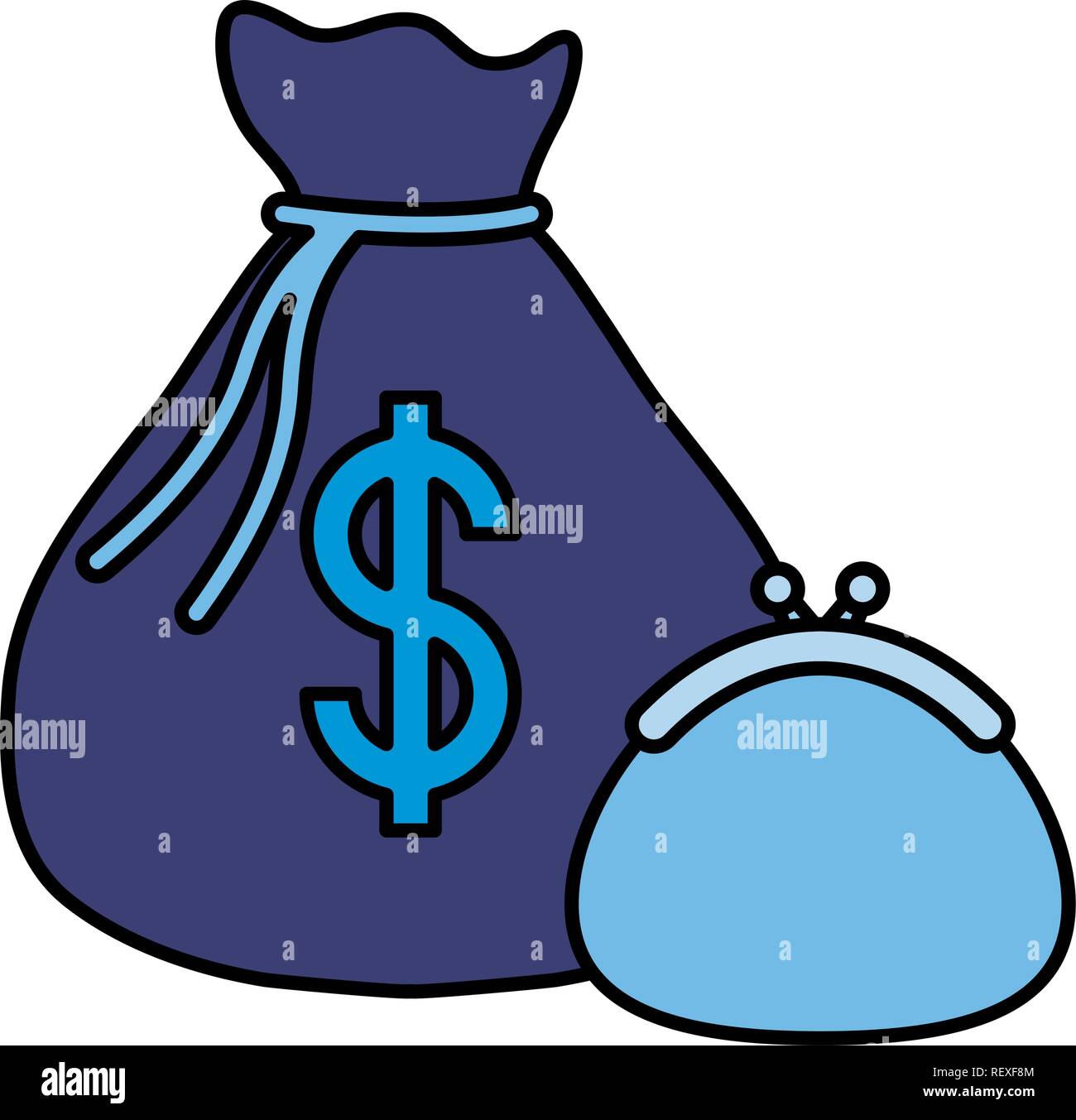 money bag and purse over white background, vector illustration Stock ...