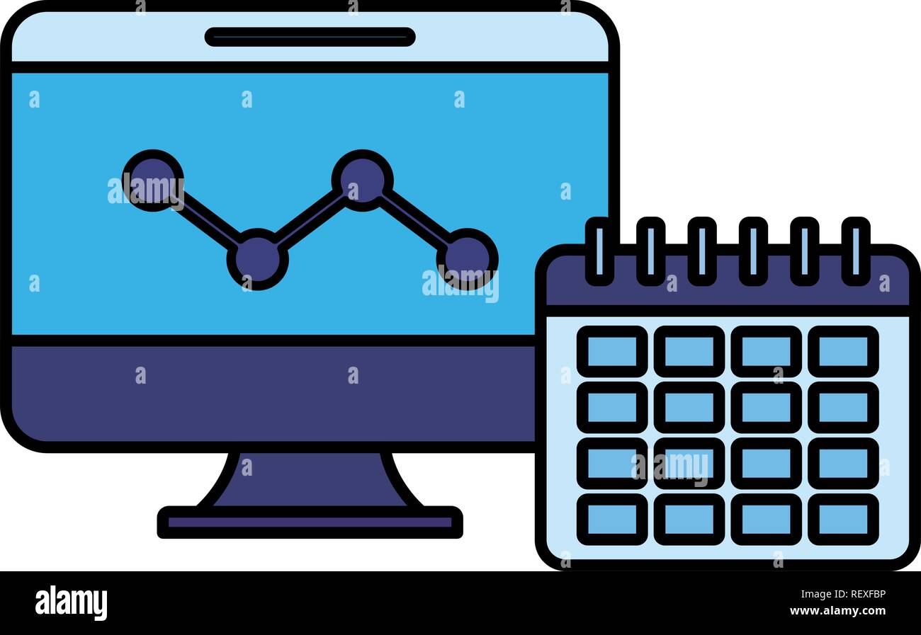 computer and calendar planner over white background, vector ...