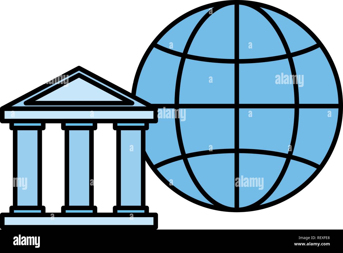 bank building and global sphere icon over white background, vector ...