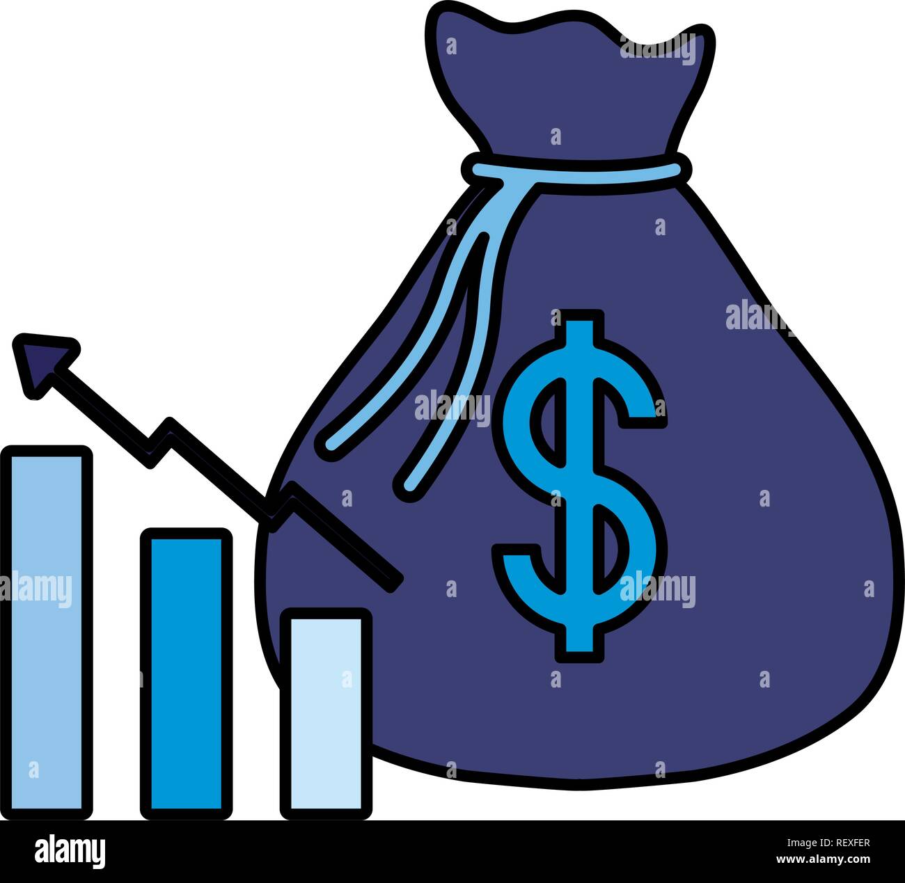Money bag and bar chart over white background, vector illustration ...