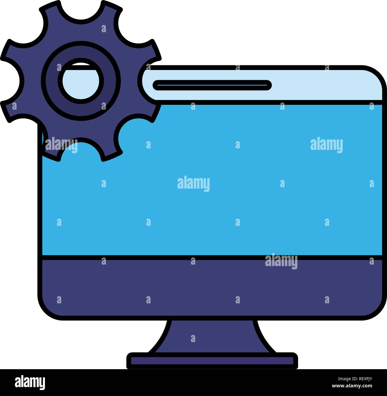 computer with gear wheel over white background, vector illustration ...