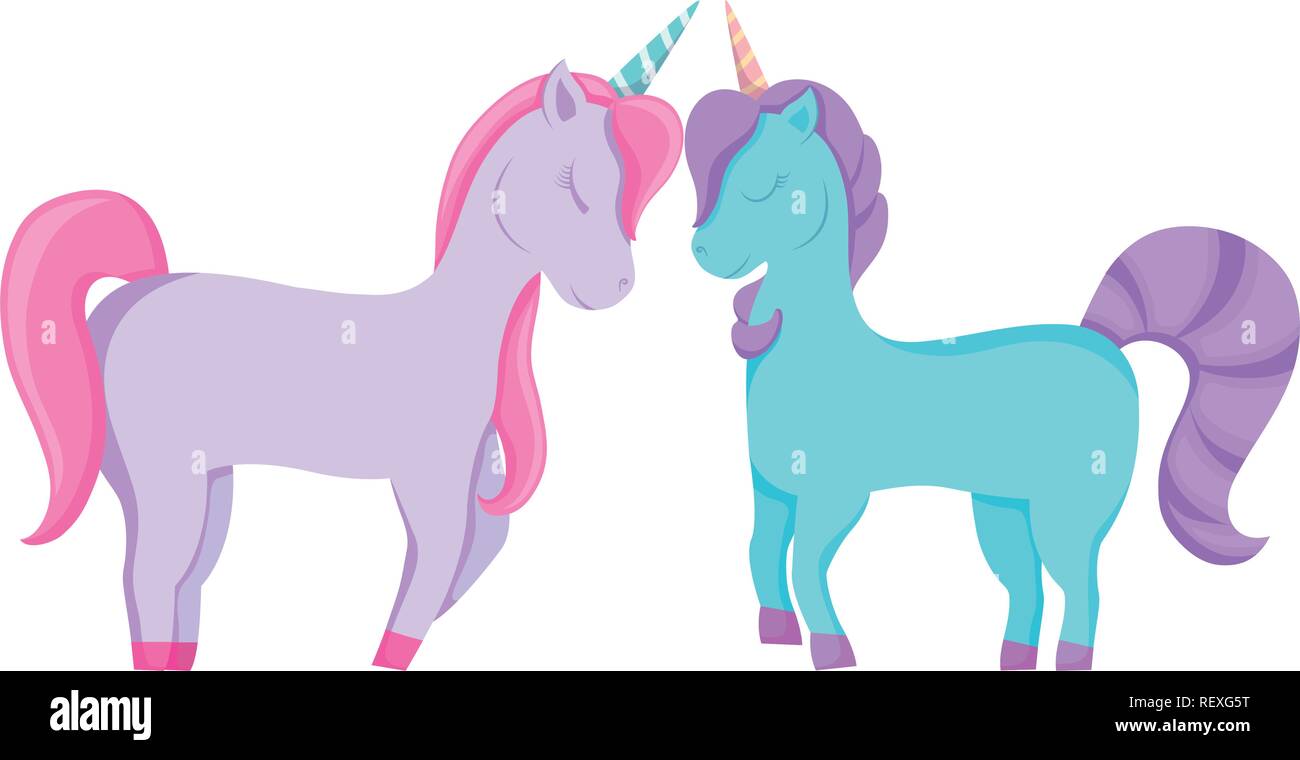 cute unicorns over white background, colorful design. vector ...