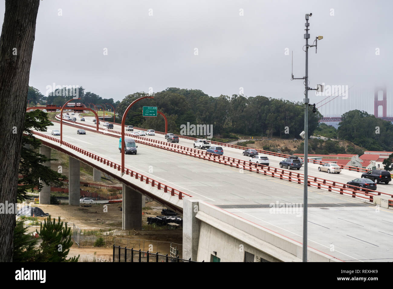 August 10, 2017 San Francisco/CA/USA - Driving on the freeway towards ...