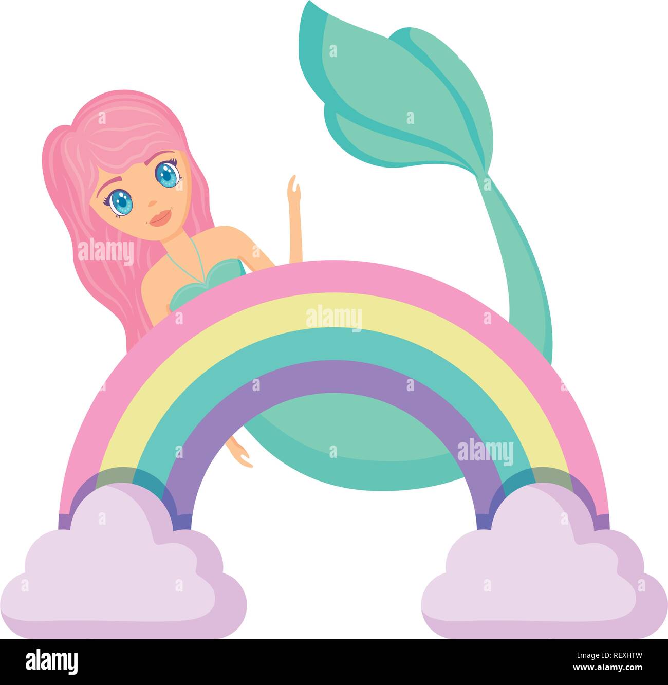 cute mermaid and rainbow over white background, colorful design. vector ...