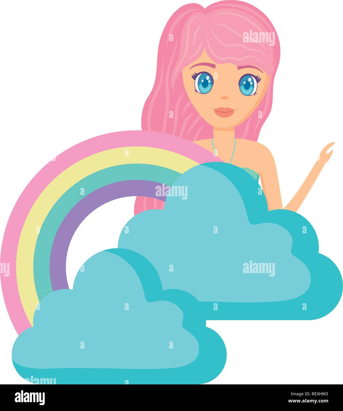 cute mermaid and rainbow over white background, colorful design. vector ...
