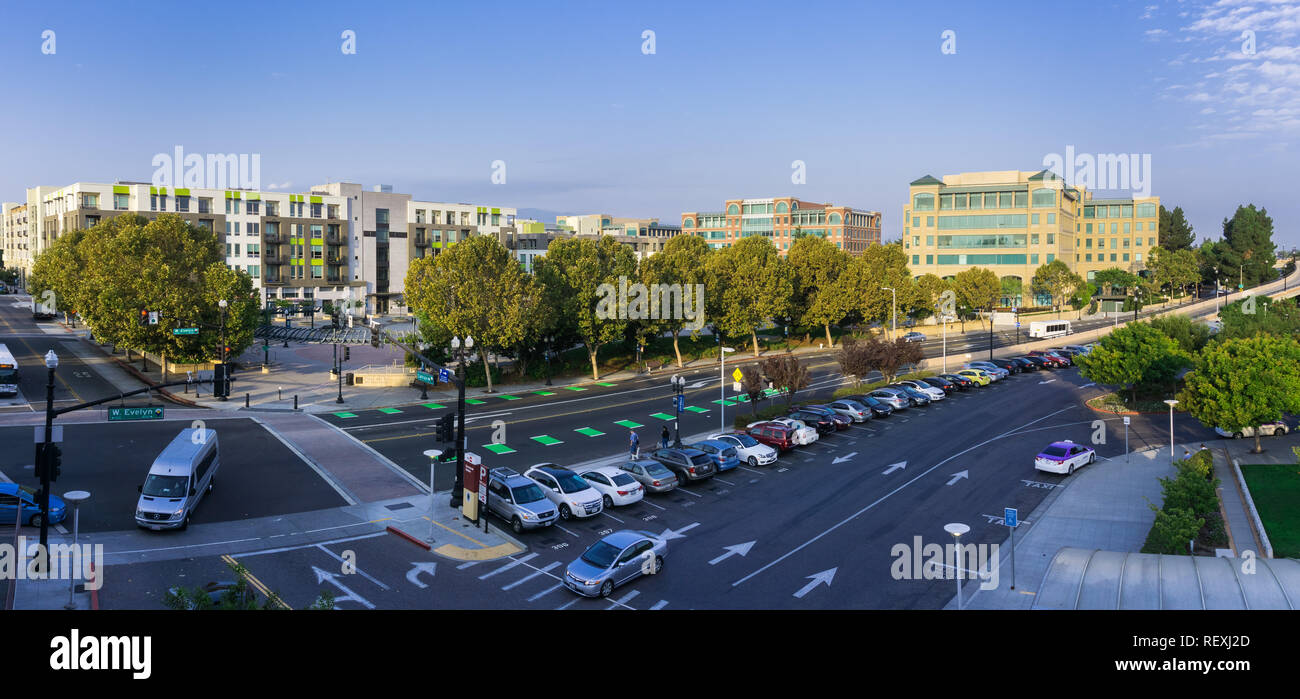 September 5, 2017 Sunnyvale/CA/USA - Panoramic aerial view of downtown ...