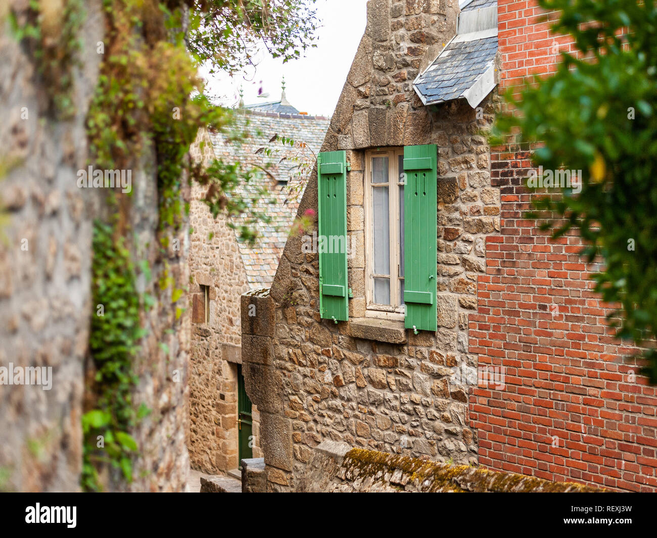 Old stone houses in Le Mont Saint Michelle (Normandy, France Stock ...
