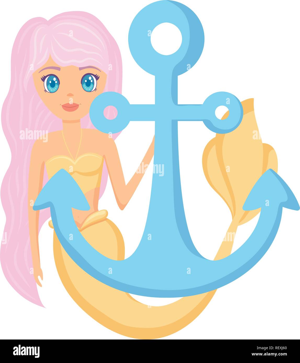 mermaid and anchor over white background, vector illustration Stock ...