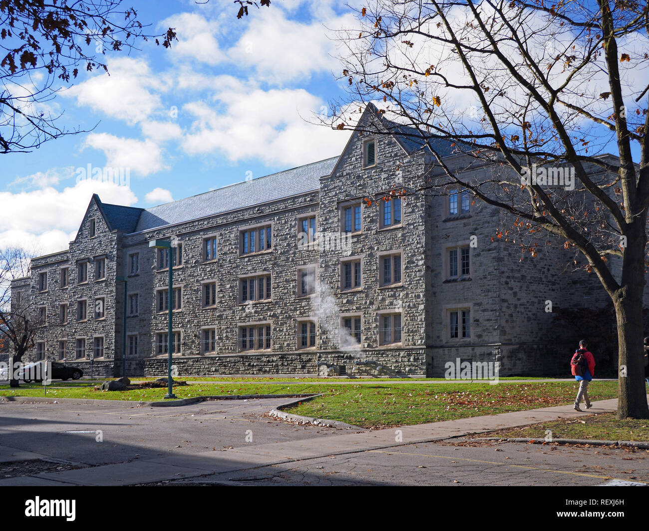 university campus with neogothic style stone building with gables Stock ...