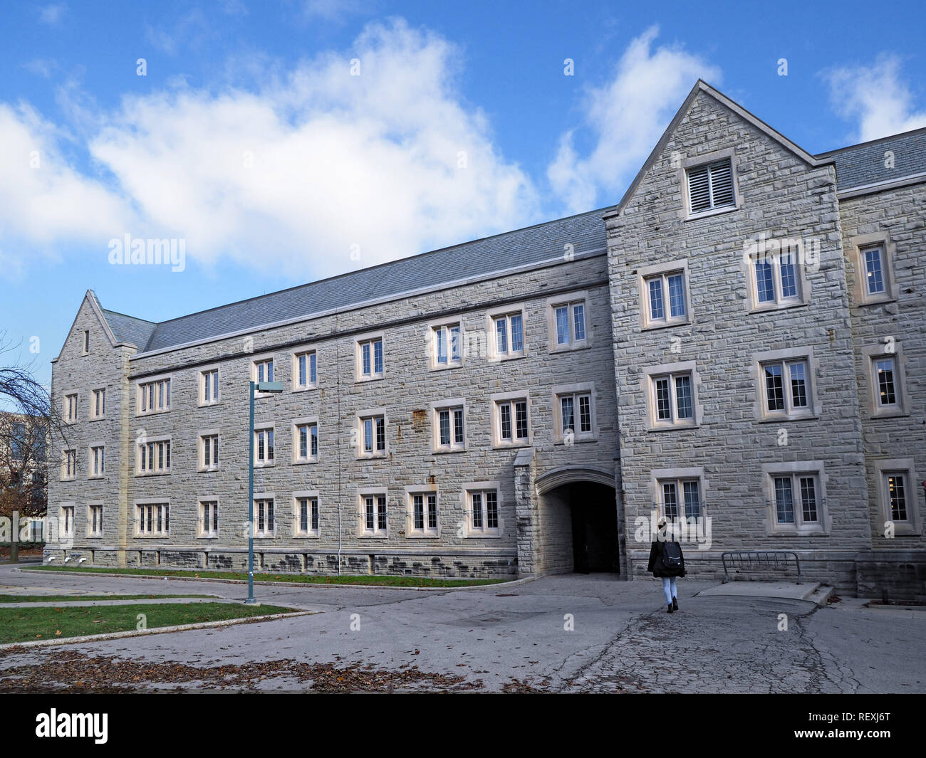 university campus with neogothic style stone building with gables Stock ...