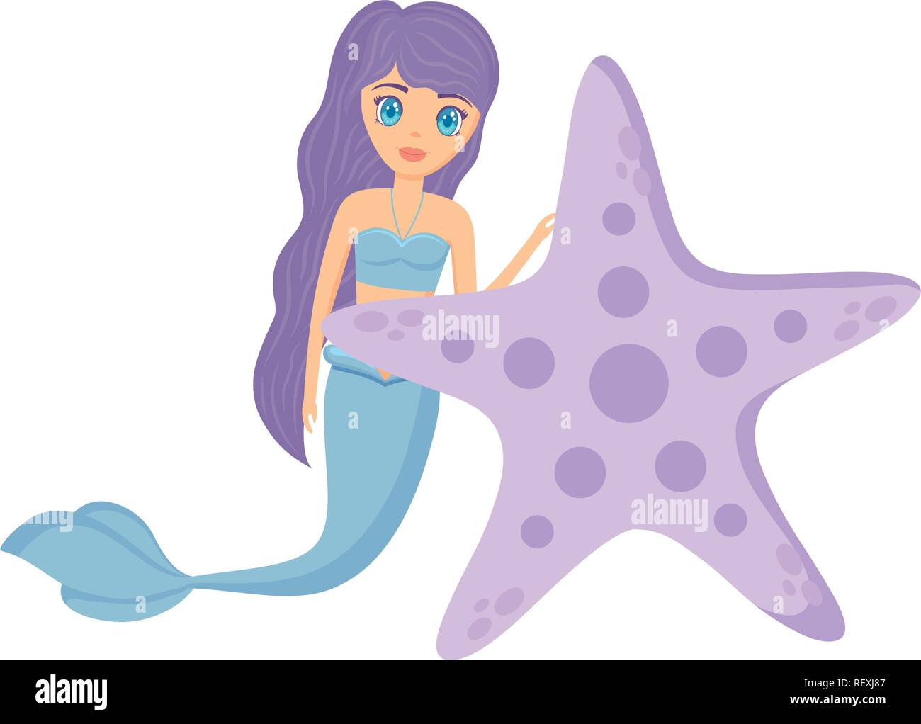 sea star and mermaid over white background, colorful design. vector ...