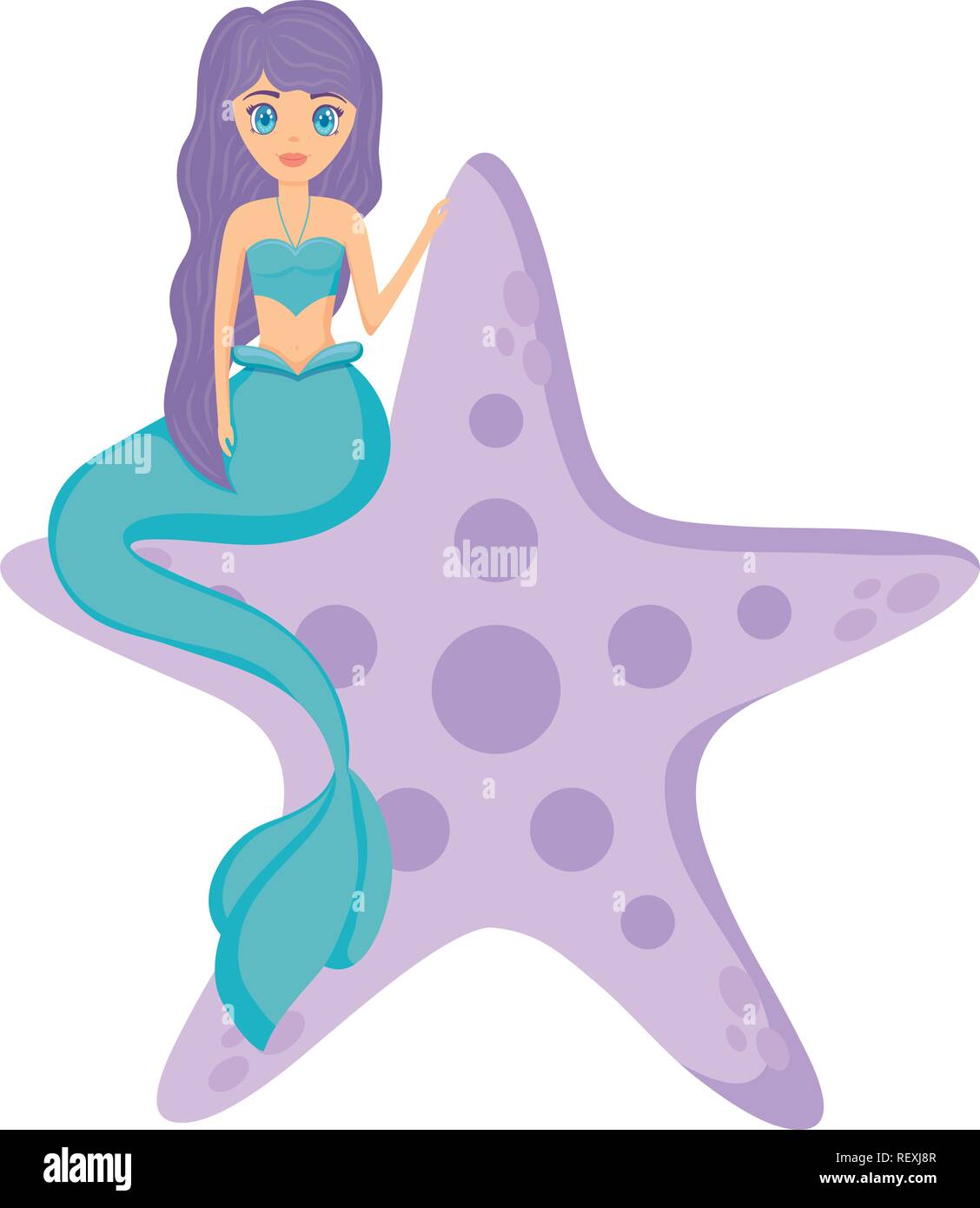 sea star and mermaid over white background, colorful design. vector ...