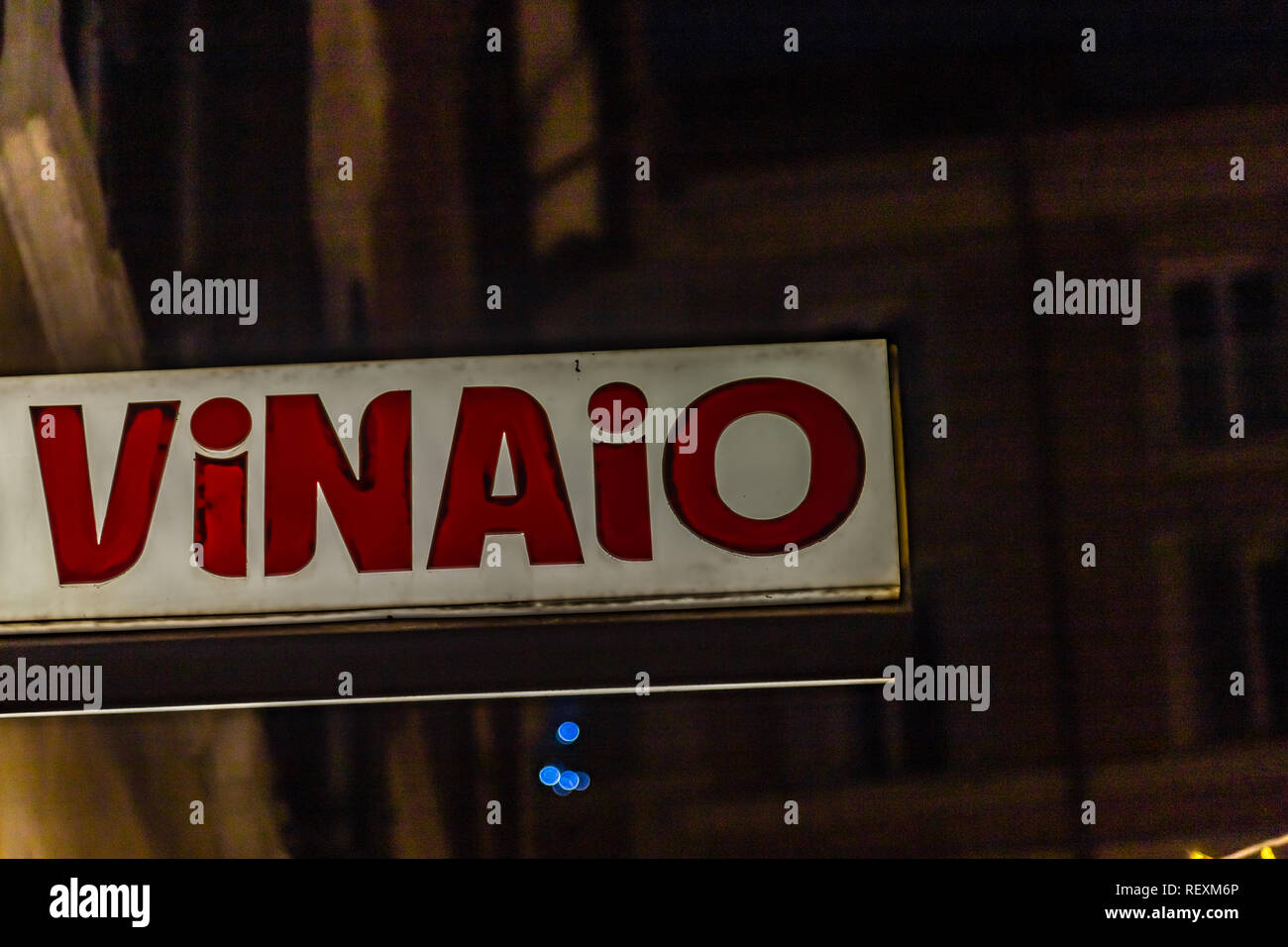 vintage signboard of Italian winery shop, with Italian word meaning ...