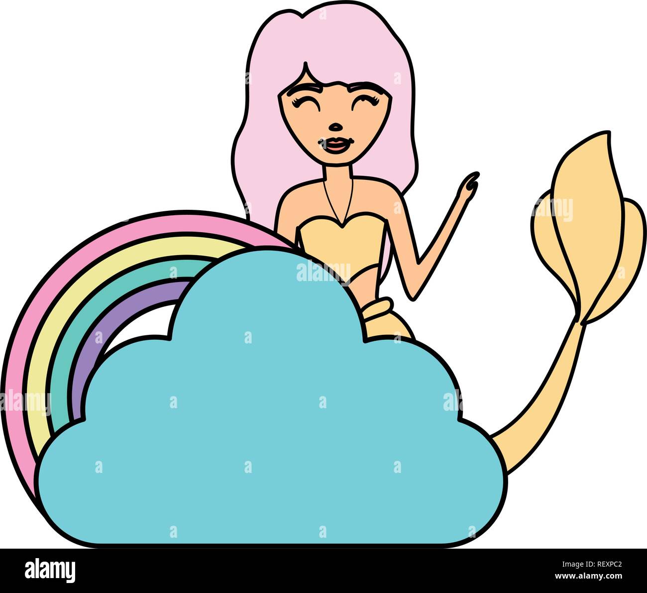 cute mermaid and rainbow over white background, vector illustration ...