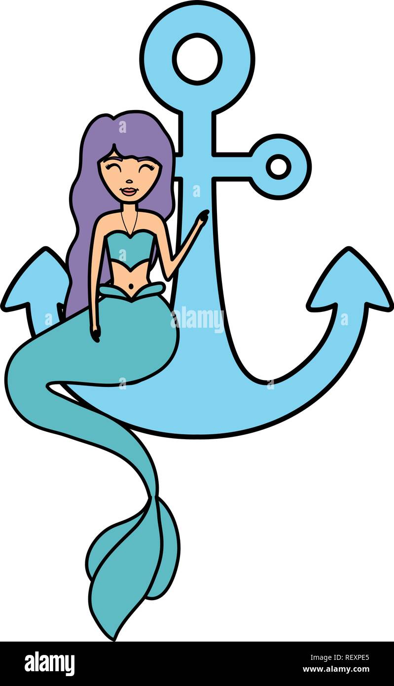 mermaid and anchor over white background, vector illustration Stock ...