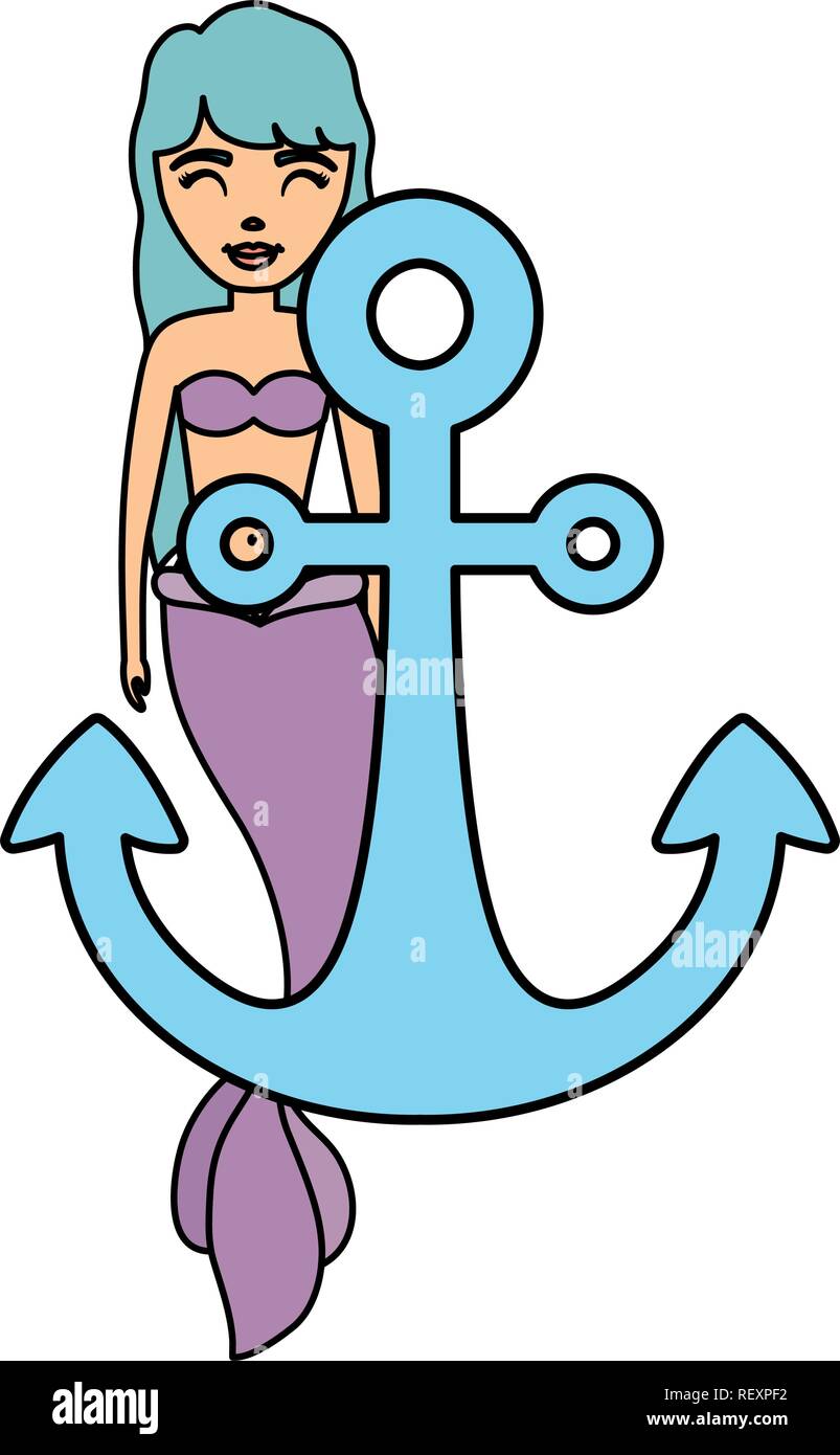 mermaid and anchor over white background, vector illustration Stock ...