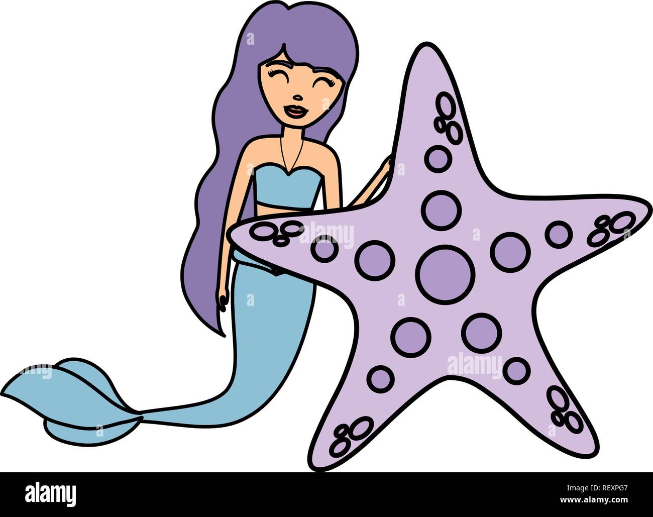 sea star and mermaid over white background, colorful design. vector ...
