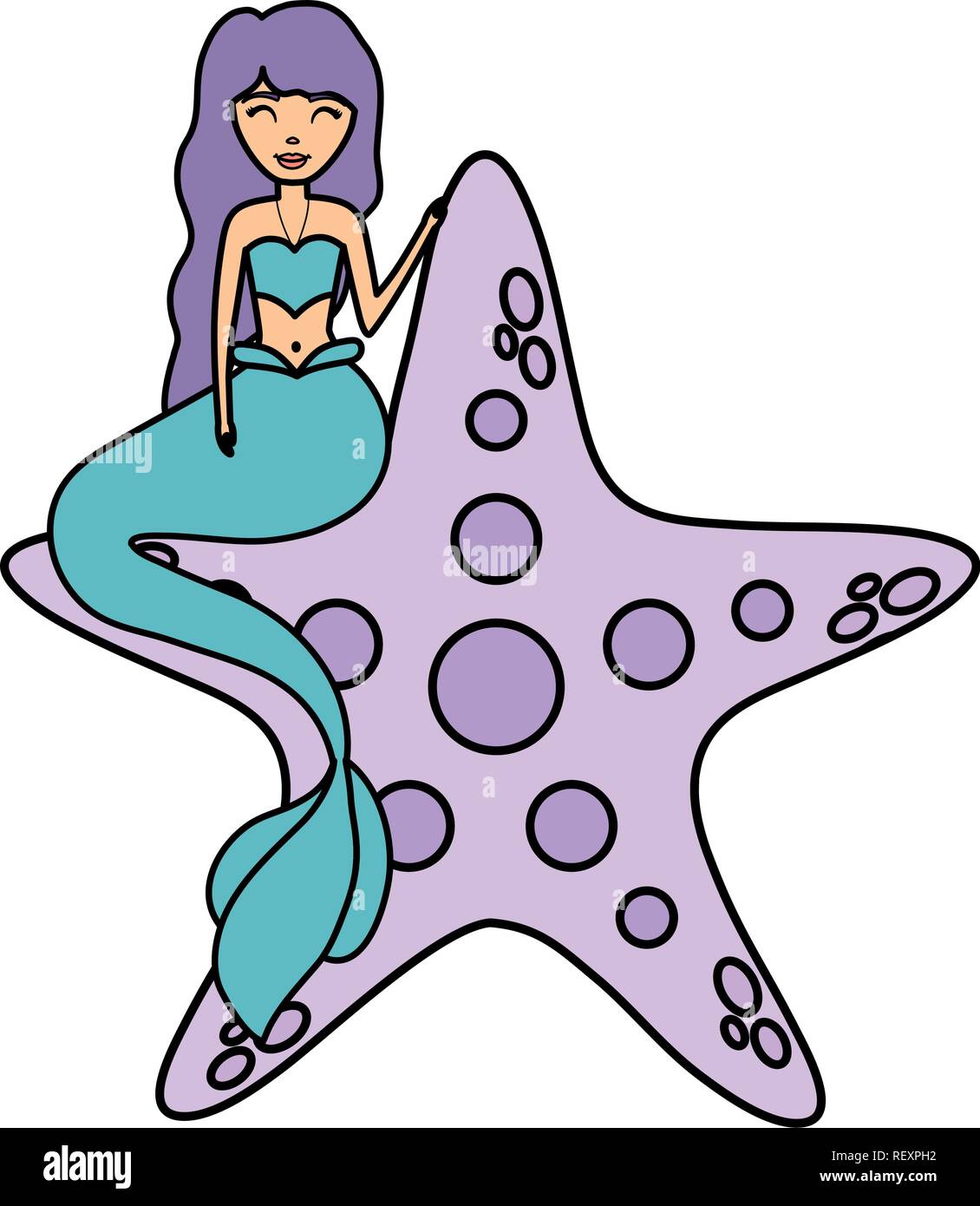 sea star and mermaid over white background, colorful design. vector ...