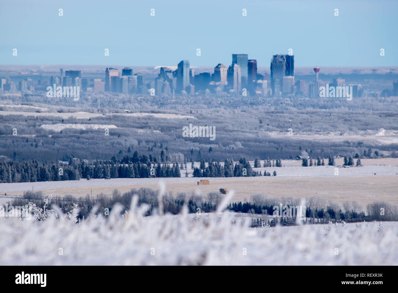 Extreme cold makes Calgary look like a mirage off in the distance Stock ...
