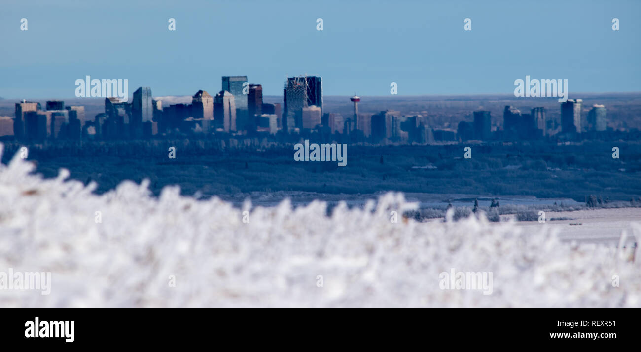Extreme cold makes Calgary look like a mirage off in the distance Stock ...