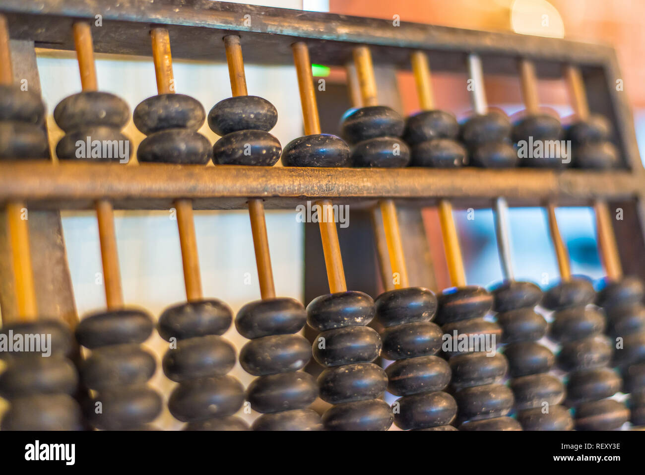 Abacus placed on the table in an antique shop Stock Photo - Alamy
