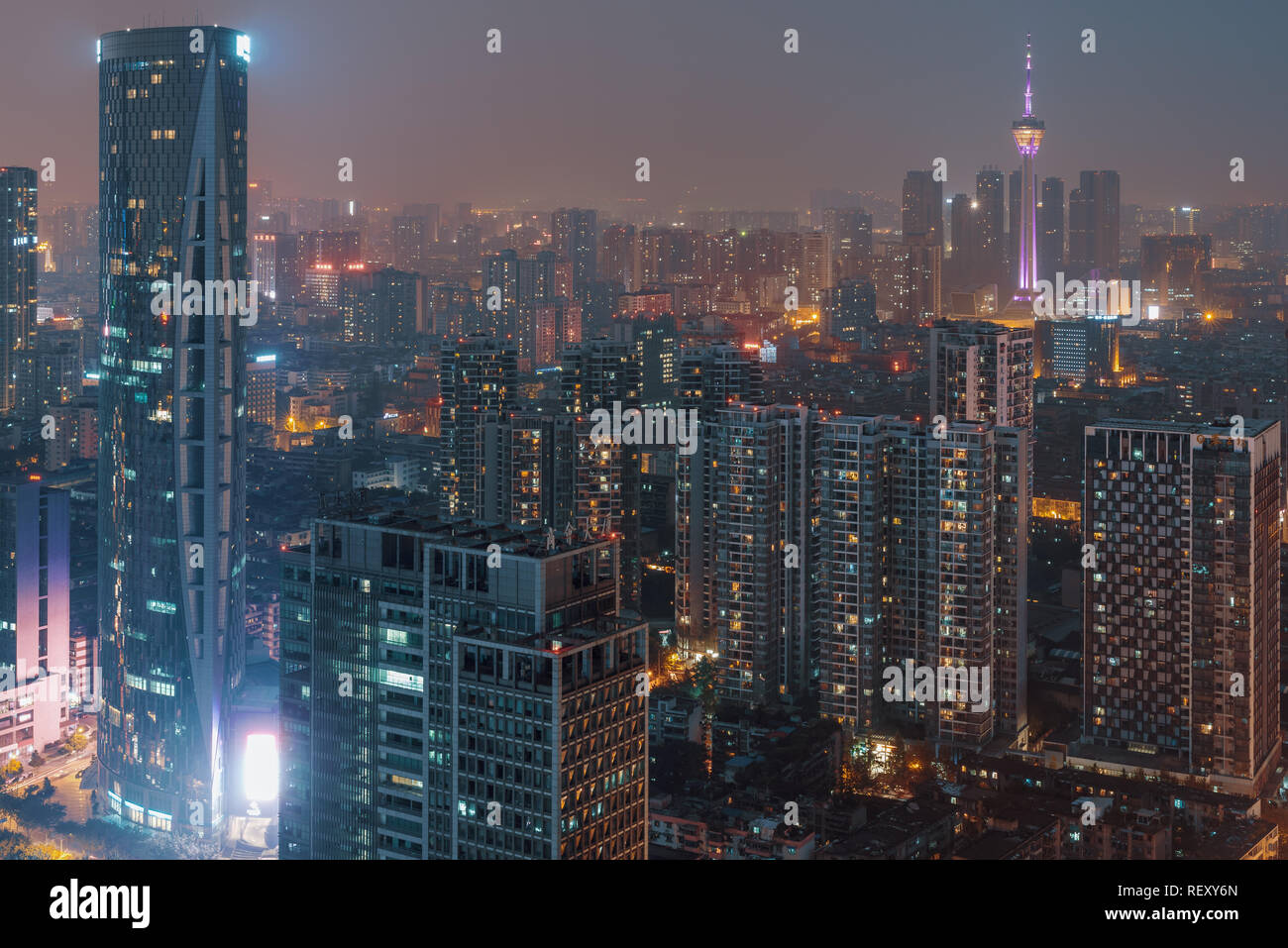 City outdoor outdoor business at night with high finance in hi-res ...