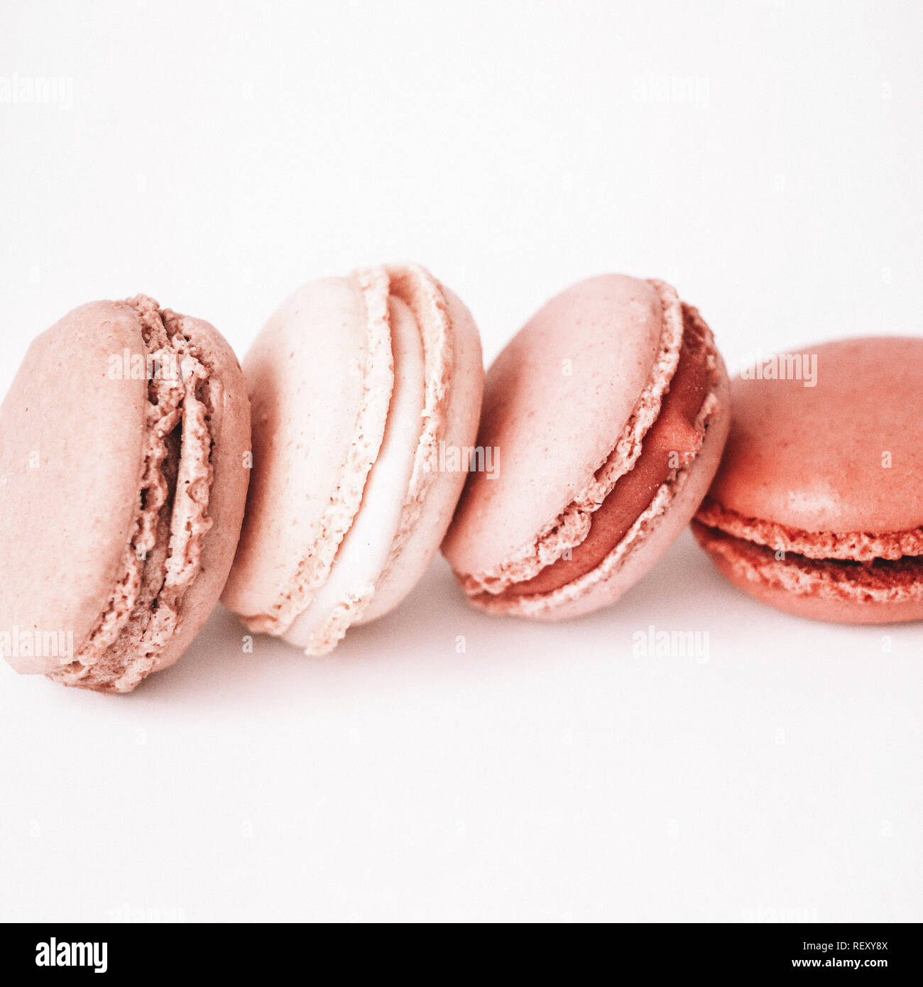 Pink macaroons in white background Stock Photo - Alamy