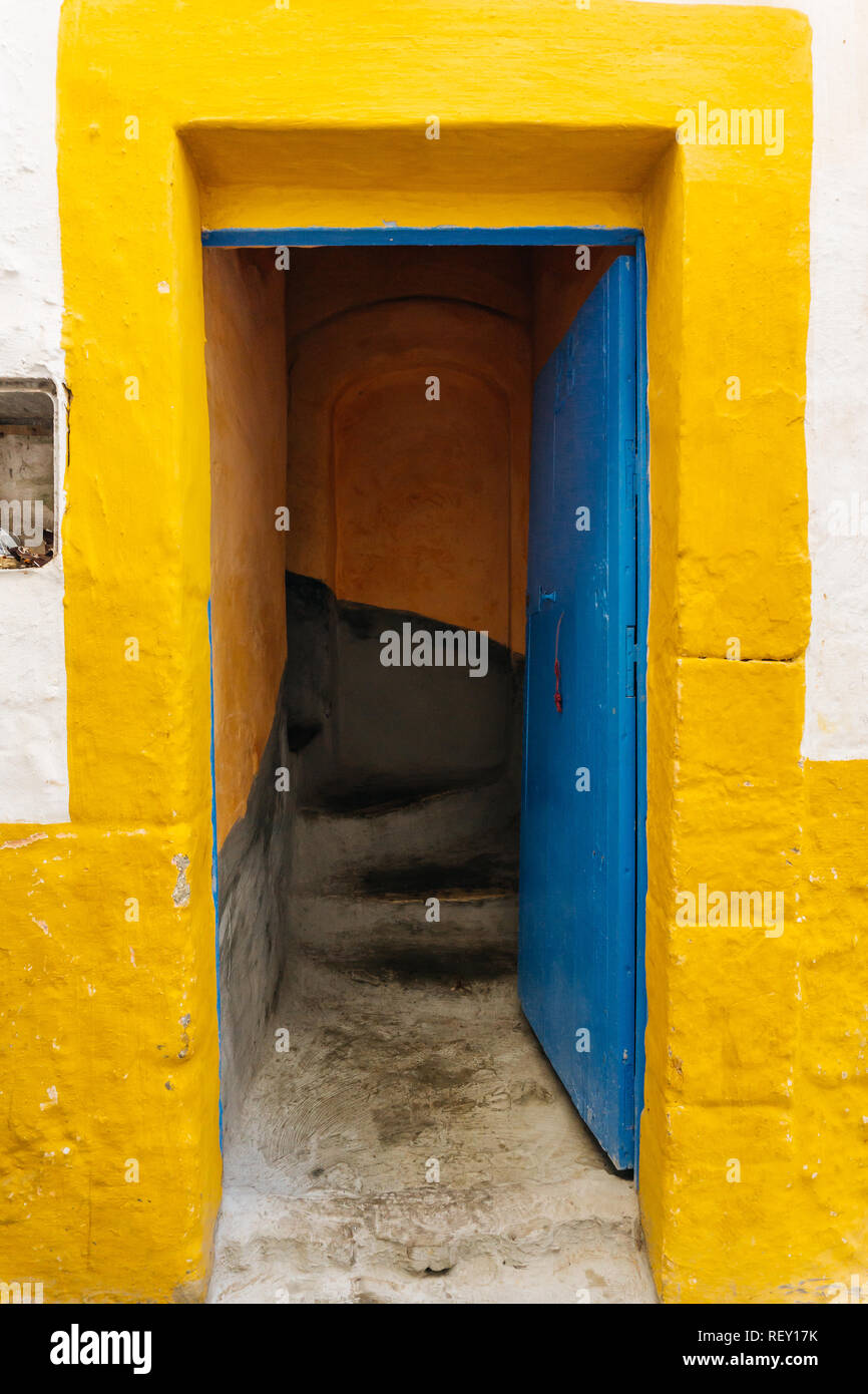 Opened Arabic door in Morocco (Marrakesh) in a traditional Arab ...