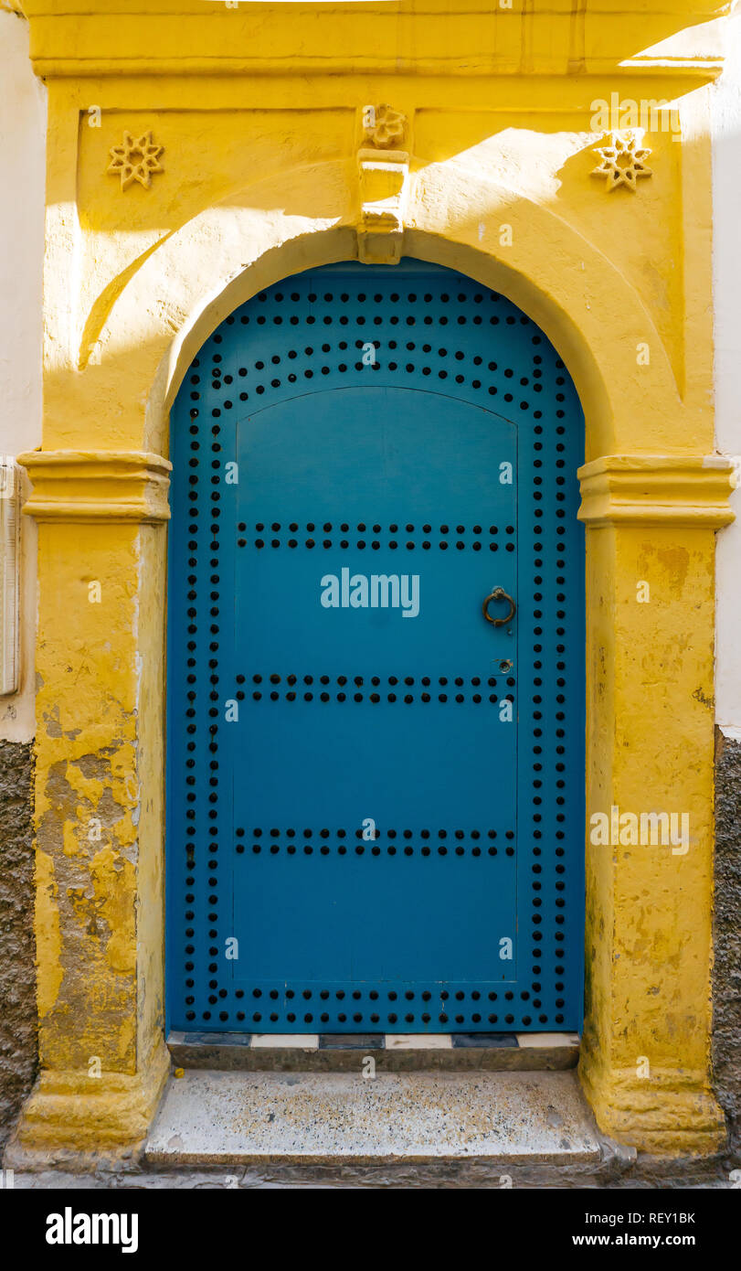 Blue arabic door in Morocco (Marrakesh). Traditional oriental style and ...