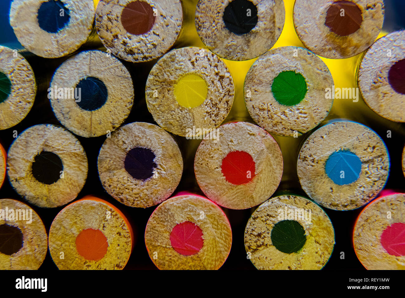 An assortment of back of colored drawing pencils back for school ...