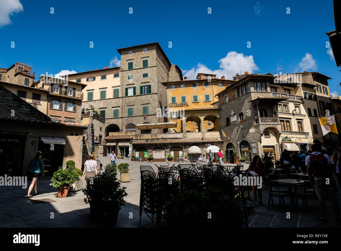 CORTONA, ITALY - MAY 13, 2018: Signorelli square in the city center ...