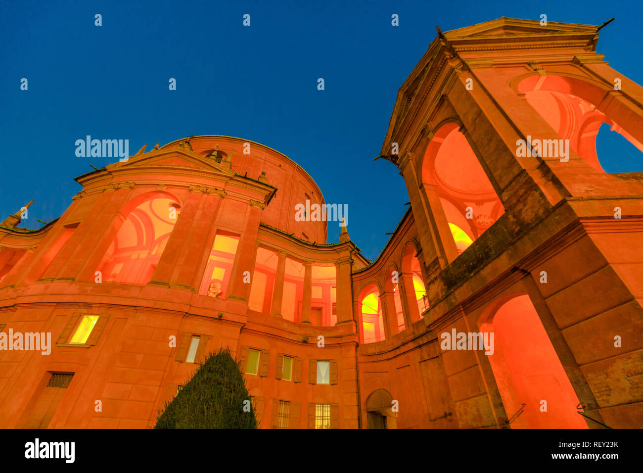 Bottom view of Sanctuary of Madonna di San Luca basilica church ...