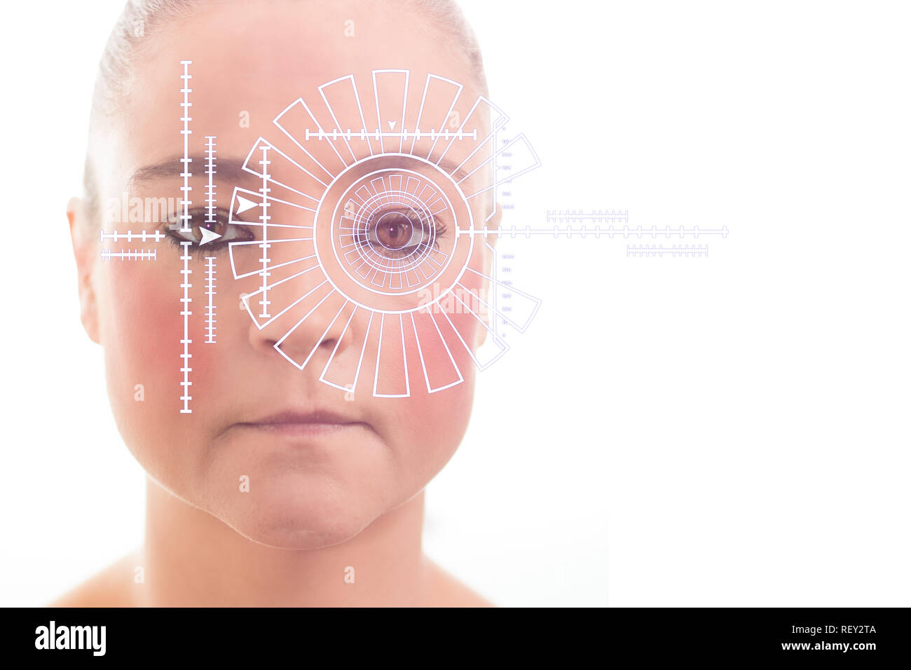 Security scan of woman iris or retina to determine identity. technology ...