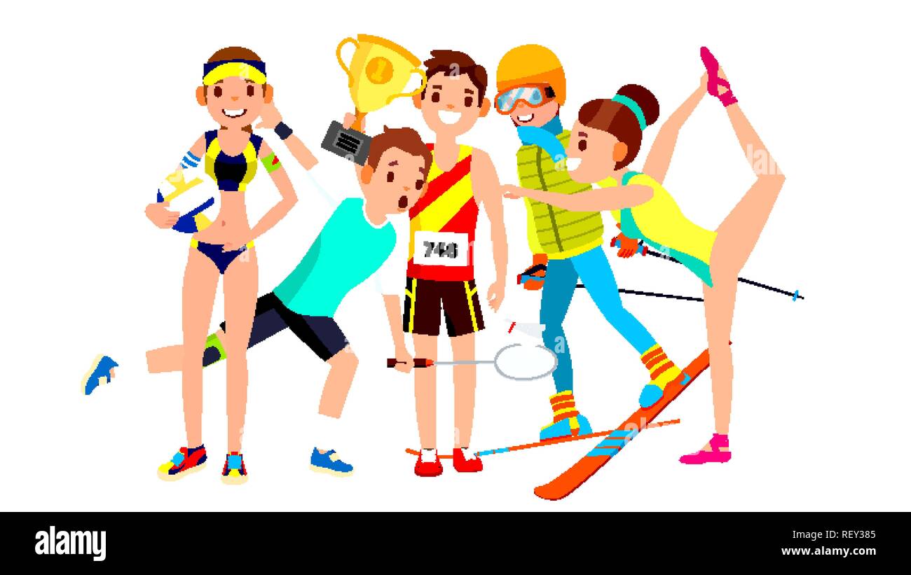 Athlete Set Vector. Man, Woman. Volleyball, Tennis, Athletics, Skiing ...