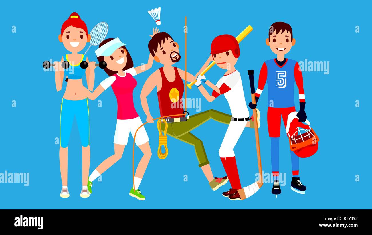 Athlete Set Vector. Man, Woman. Fitness Girl, Tennis, Climber, Baseball ...