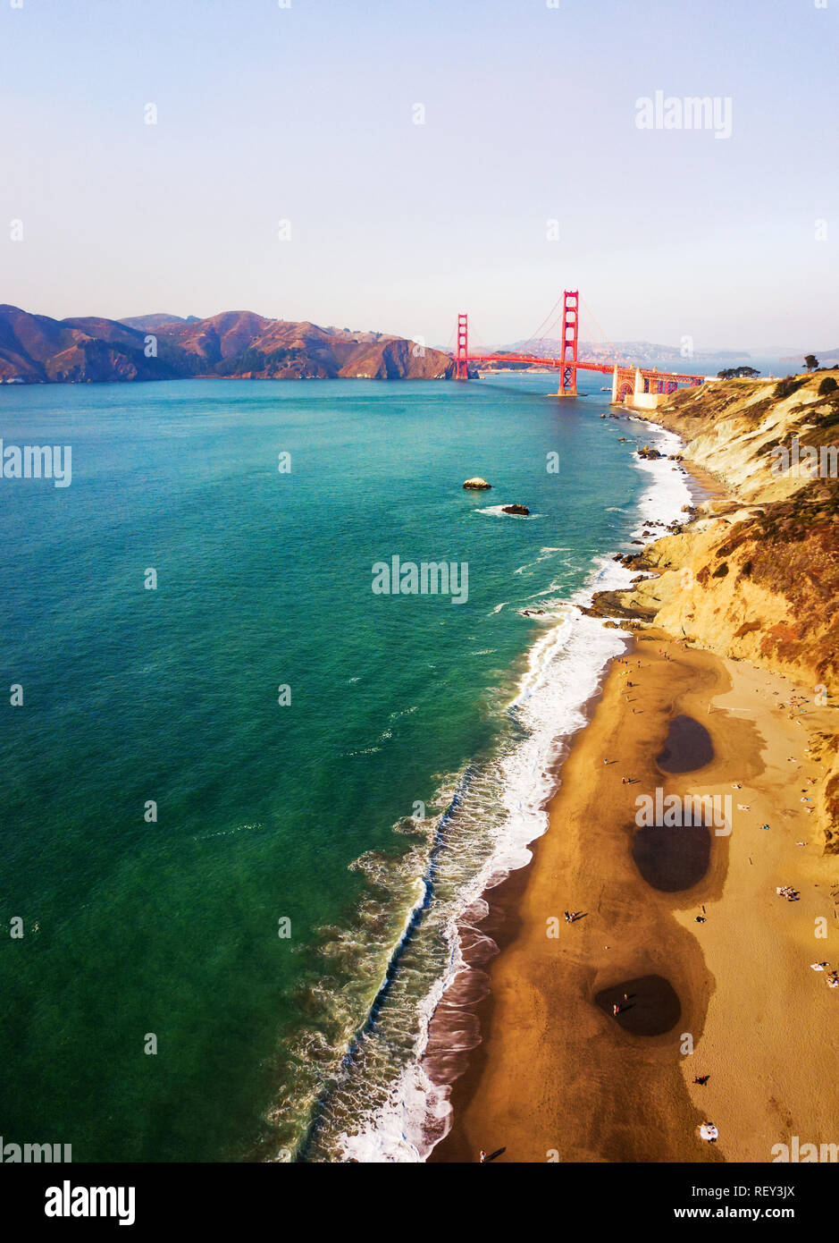 Golden gate bridge at sunset aerial view, san francisco hi-res stock ...