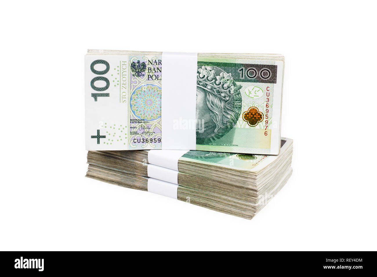 Bundles of polish 100 zloty banknotes. Isolated on white. Clipping Path ...