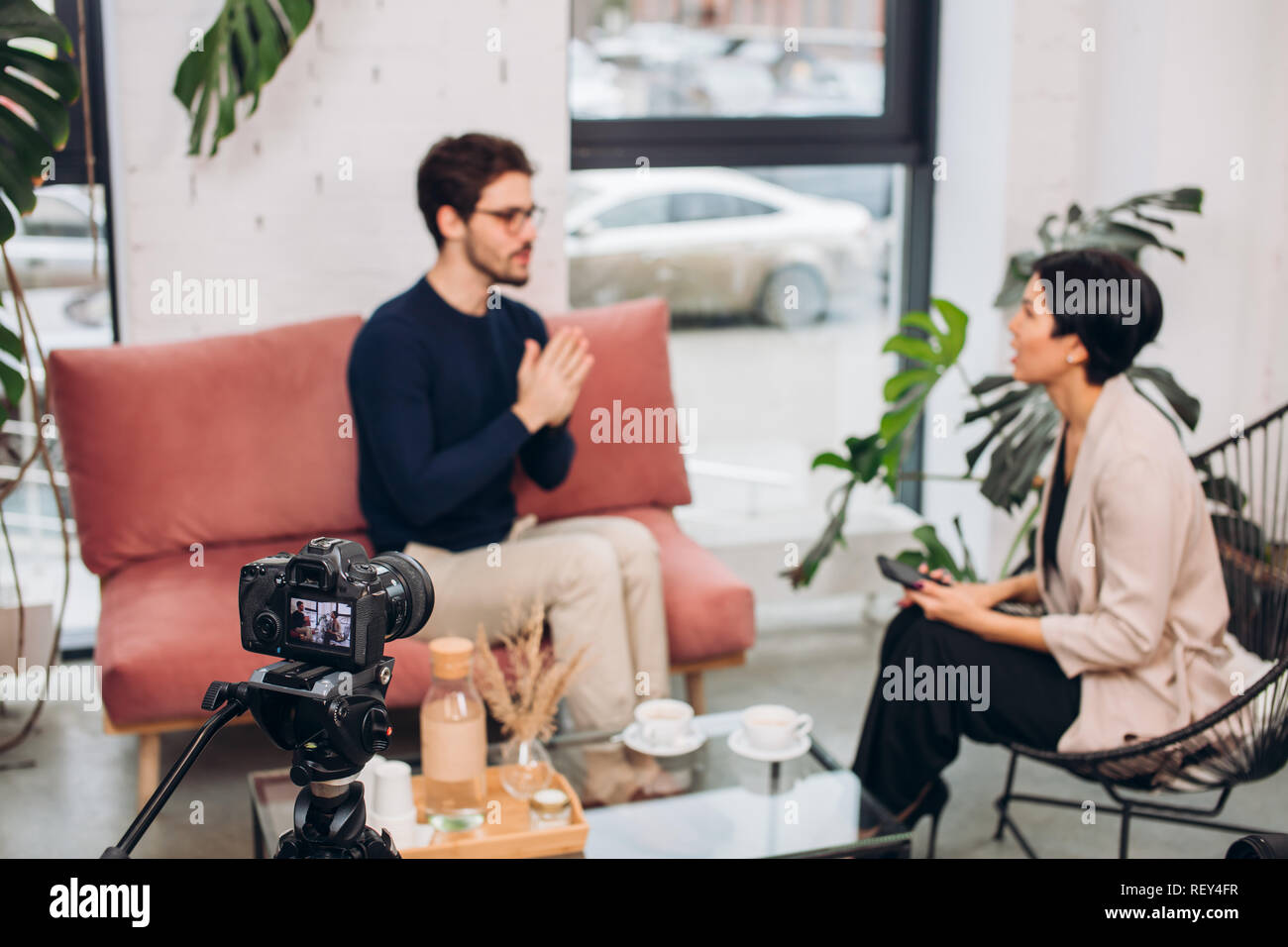 Male journalist recording hi-res stock photography and images - Alamy