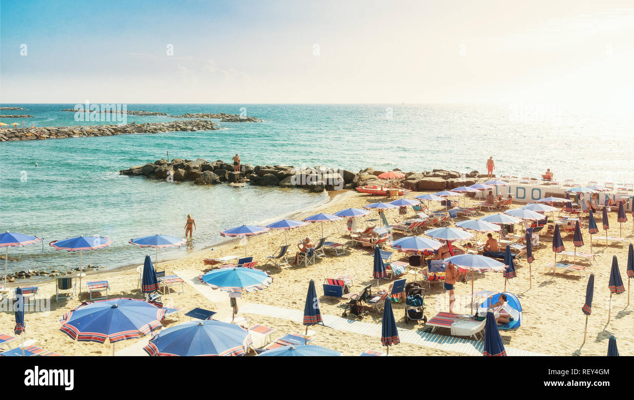 San Remo, Italy, September 18, 2018: The beach terrace of the ...