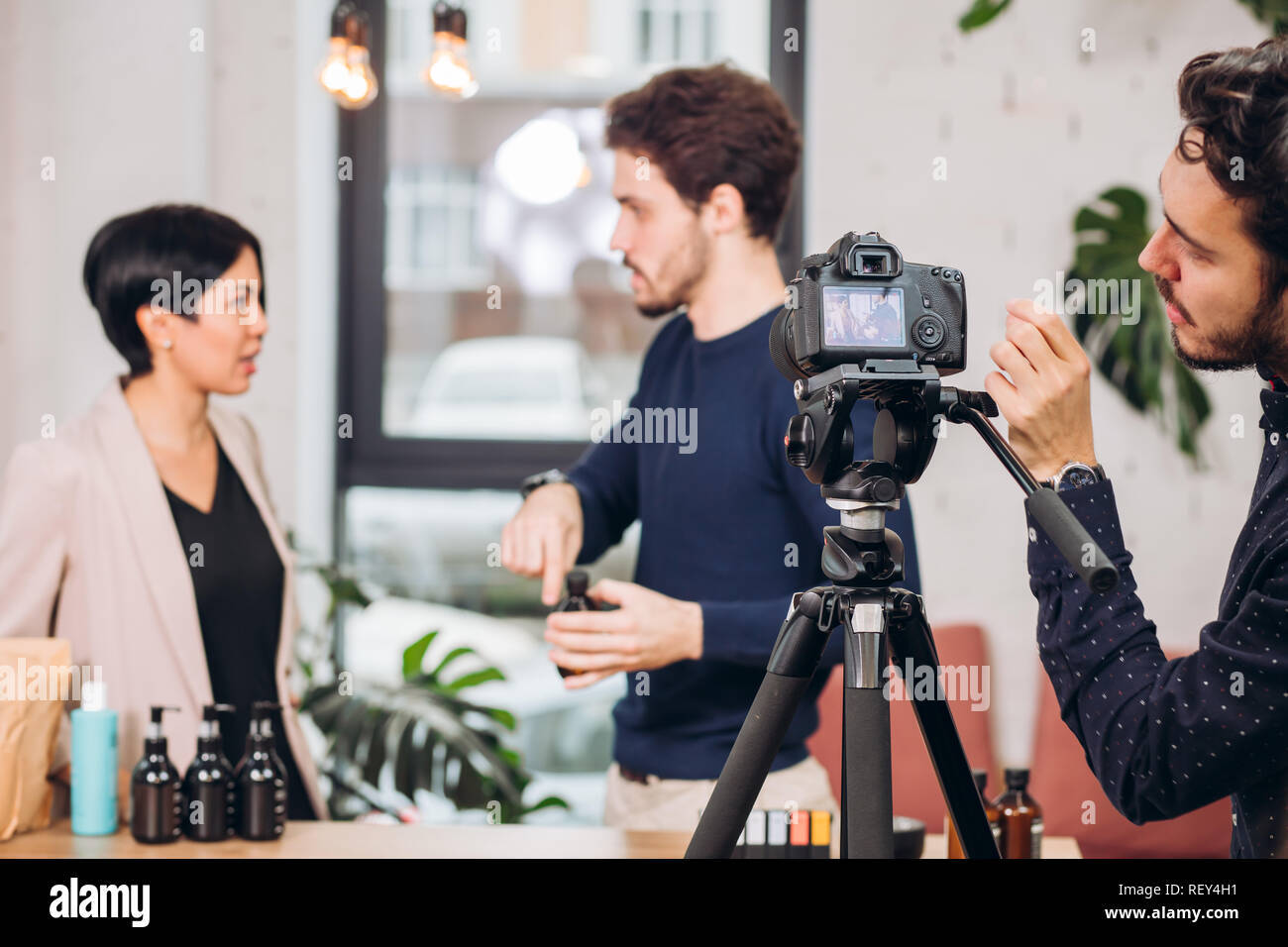 camera is recording the process of testing new creams Stock Photo - Alamy