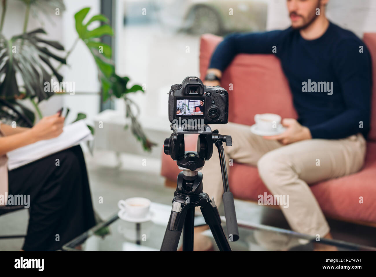 honest conversation on a camera Stock Photo - Alamy