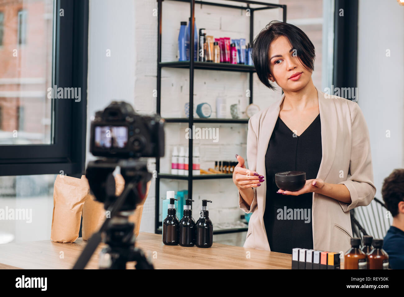 Famous female blogger advices to people Stock Photo - Alamy