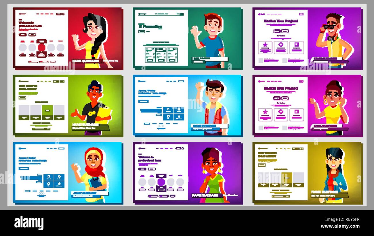Self Presentation Banner Set Vector. Multiracial Person. Female, Male ...