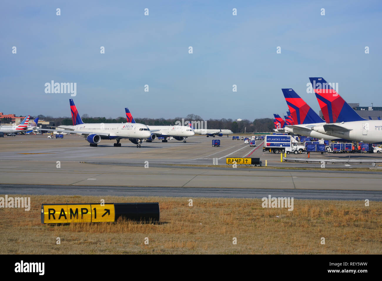 ATLANTA, GA -7 JAN 2019- View of airplanes from Delta Airlines (DL) at ...