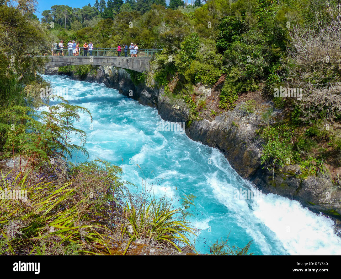 The Huka Falls are a set of waterfalls on the Waikato River that drains ...